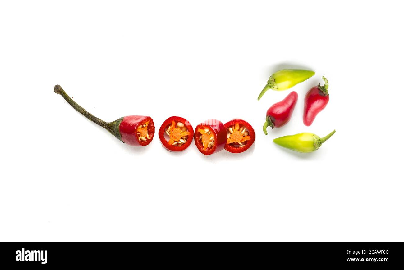 Different colors chilli peppers isolated on white background Stock ...