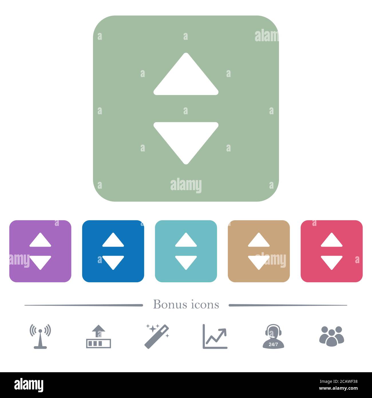 Vertical control arrows white flat icons on color rounded square ...