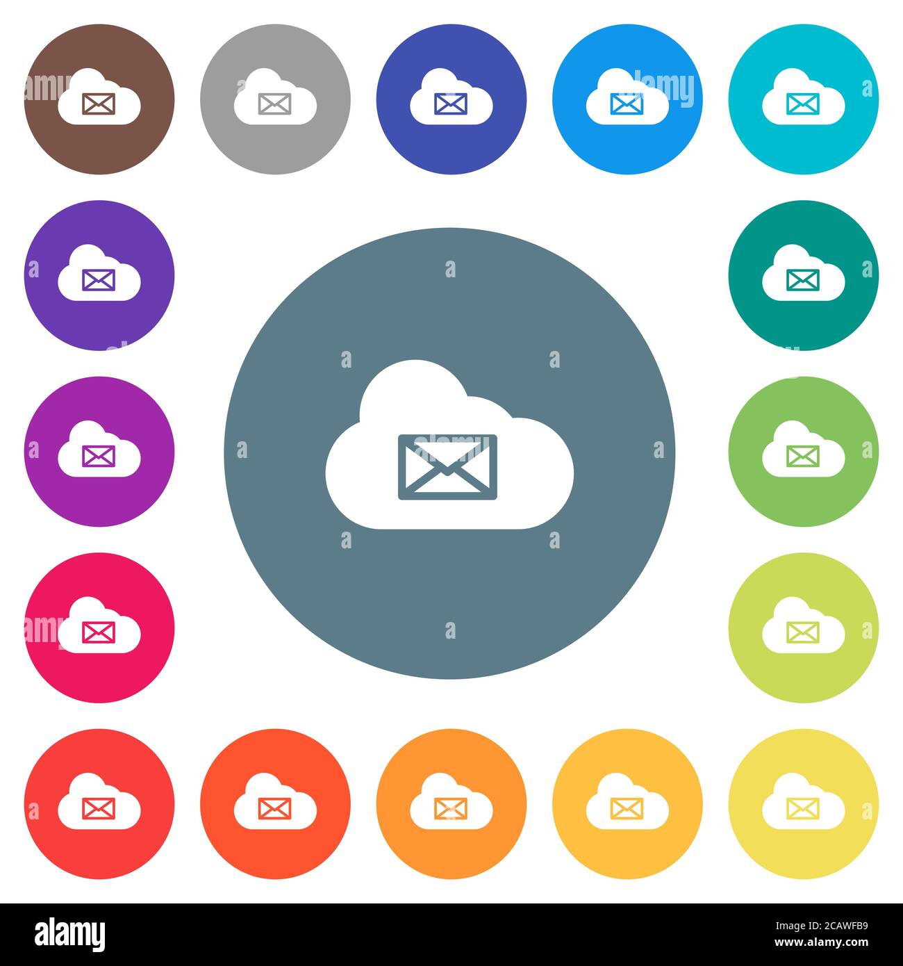 Cloud mail system flat white icons on round color backgrounds. 17 ...