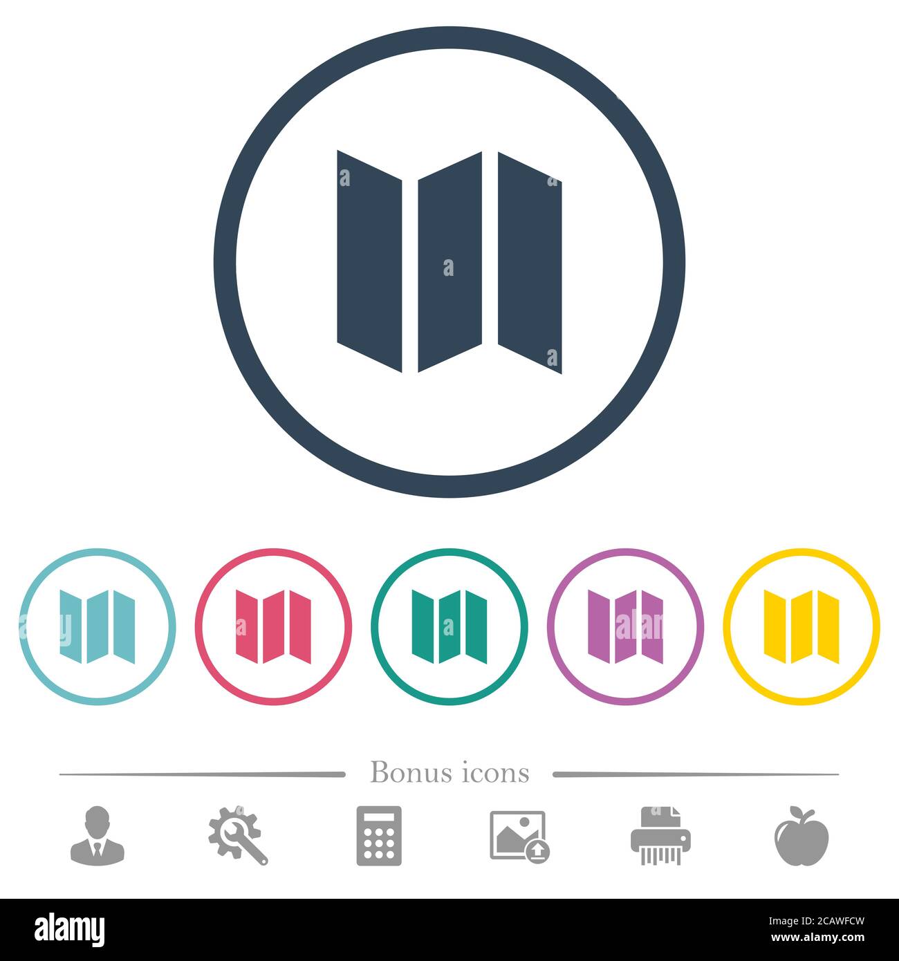 Collapsible map flat color icons in round outlines. 6 bonus icons ...