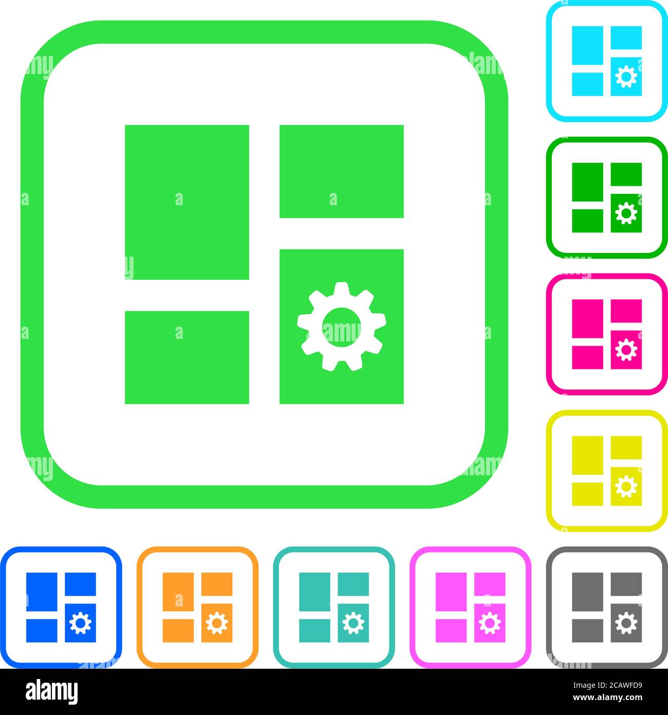 Dashboard settings vivid colored flat icons in curved borders on white ...