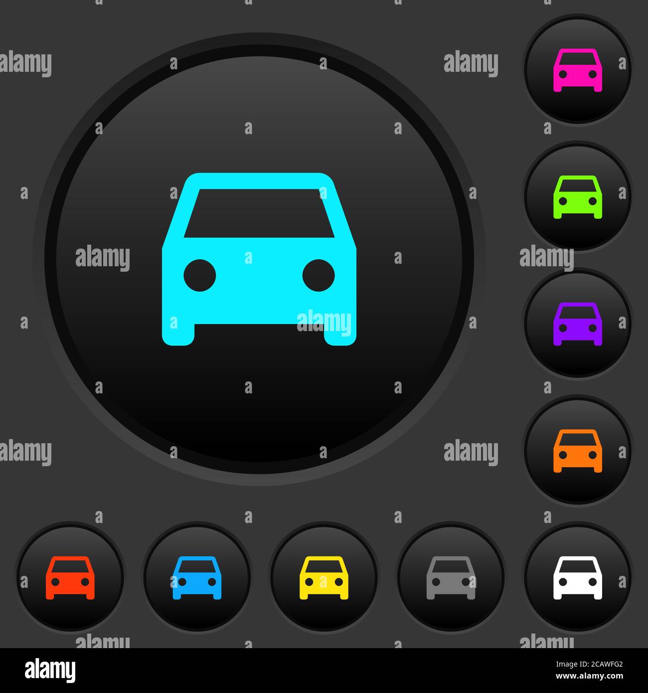 Single car dark push buttons with vivid color icons on dark grey ...