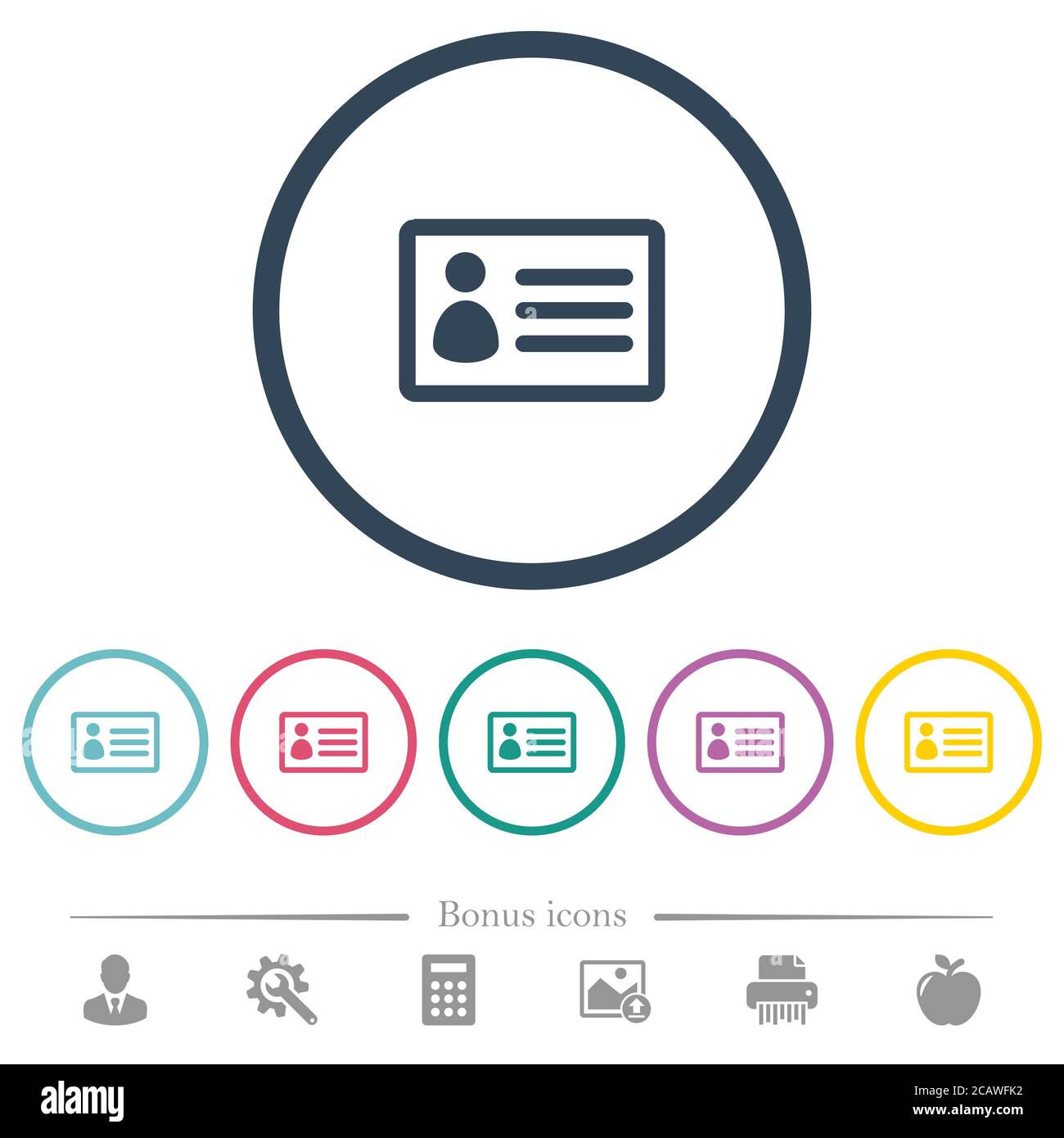 ID card flat color icons in round outlines. 6 bonus icons included ...