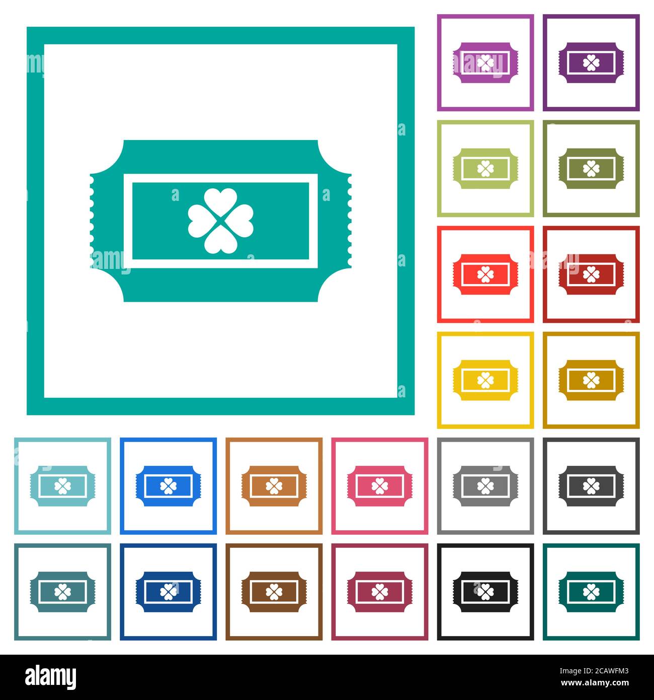 Lottery ticket flat color icons with quadrant frames on white ...