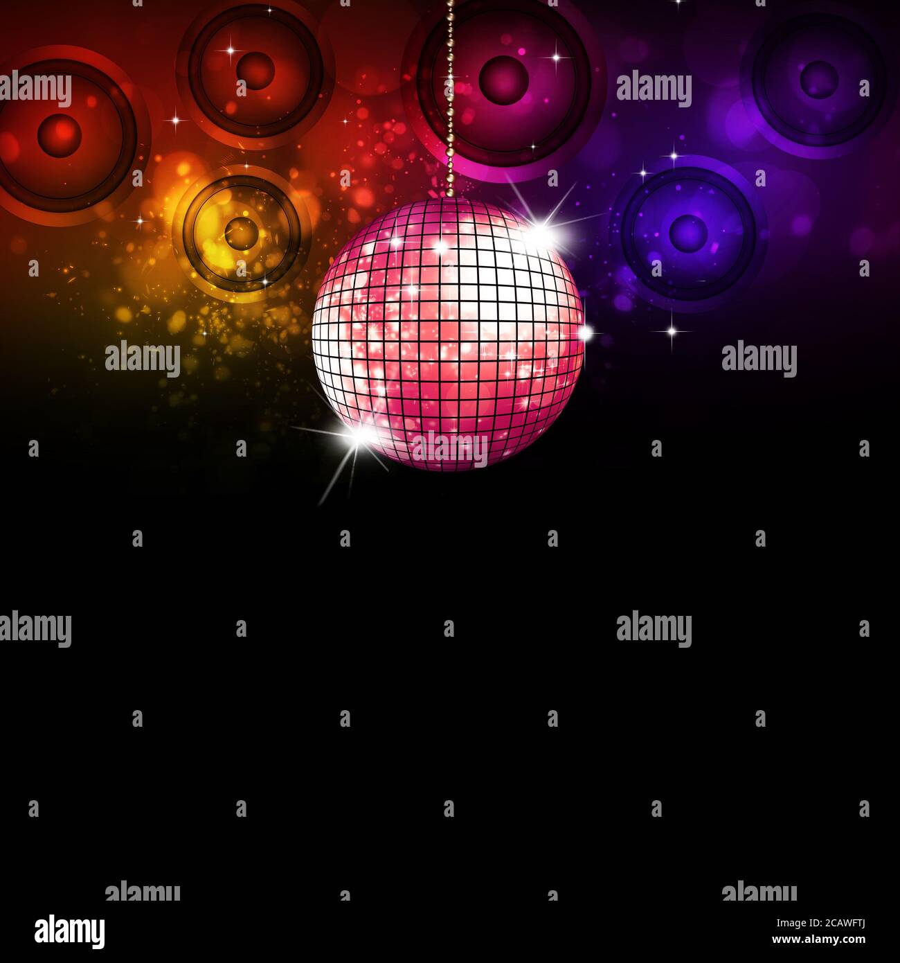 neon retro music ball disco party background with lights and blurs ...