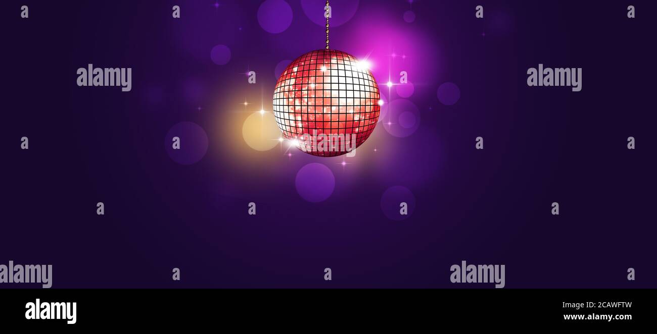 neon retro disco party music ball banner for flyers and night club ...