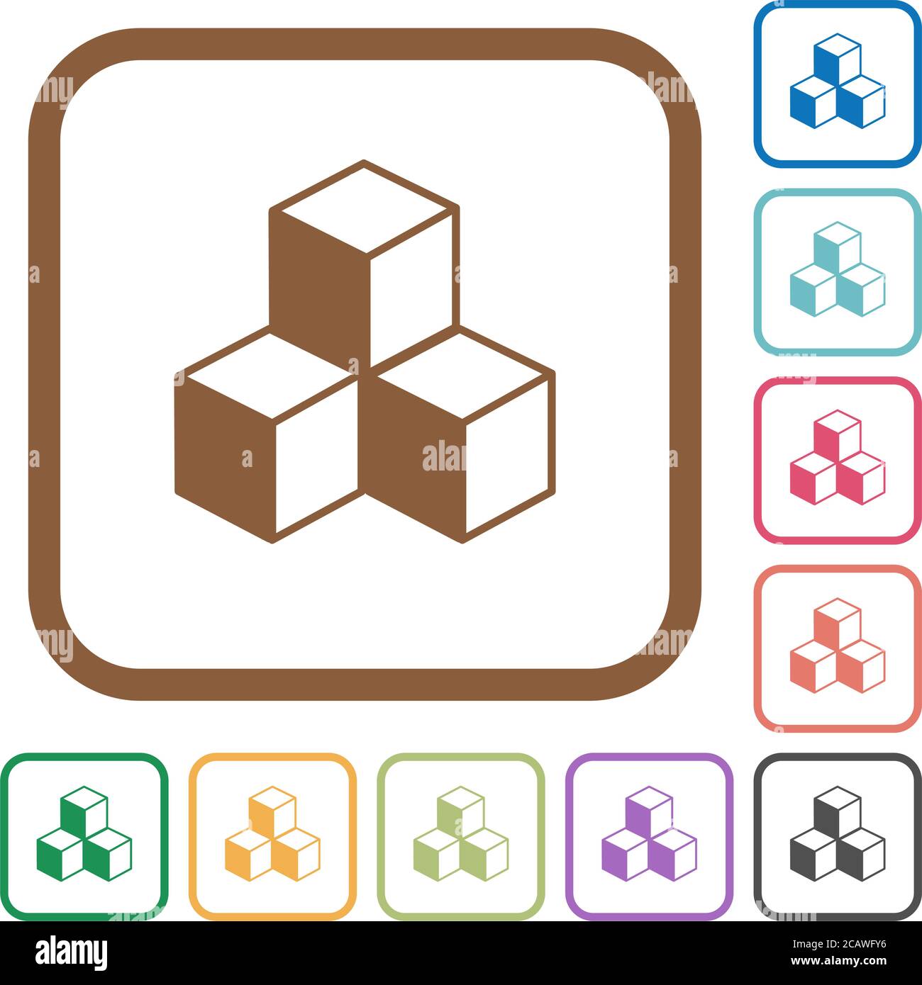 Cubes simple icons in color rounded square frames on white background ...