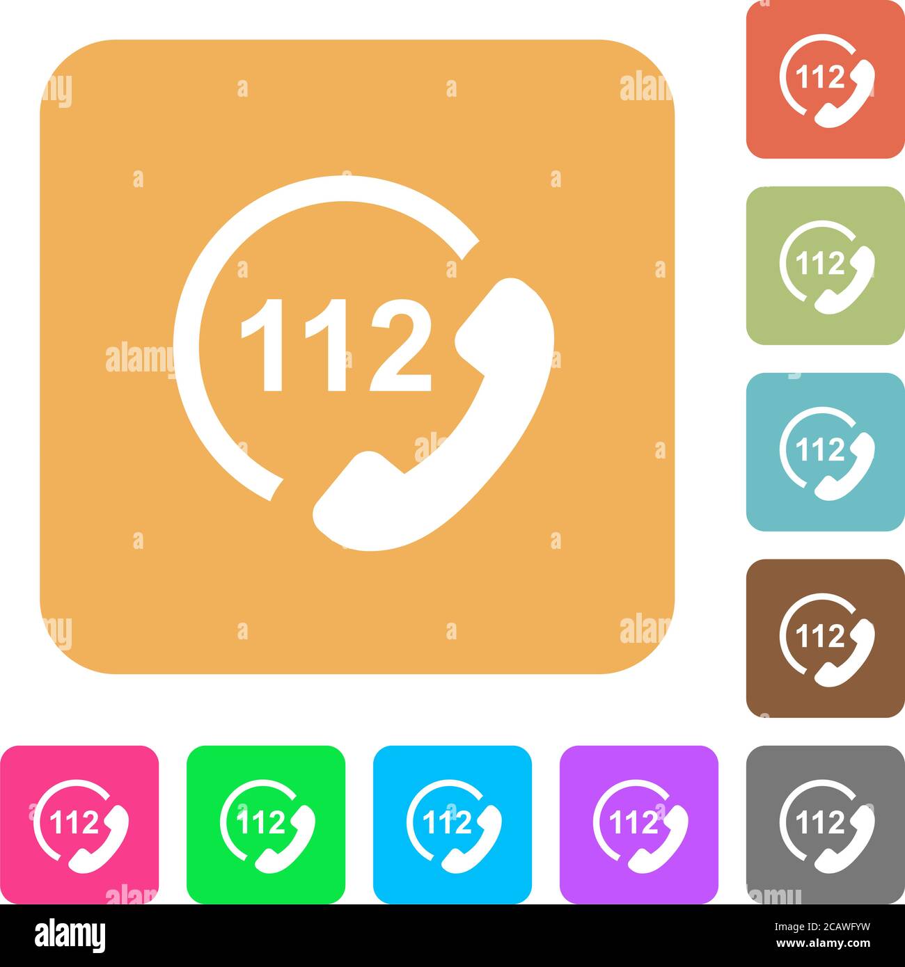 Emergency call 112 flat icons on rounded square vivid color backgrounds ...