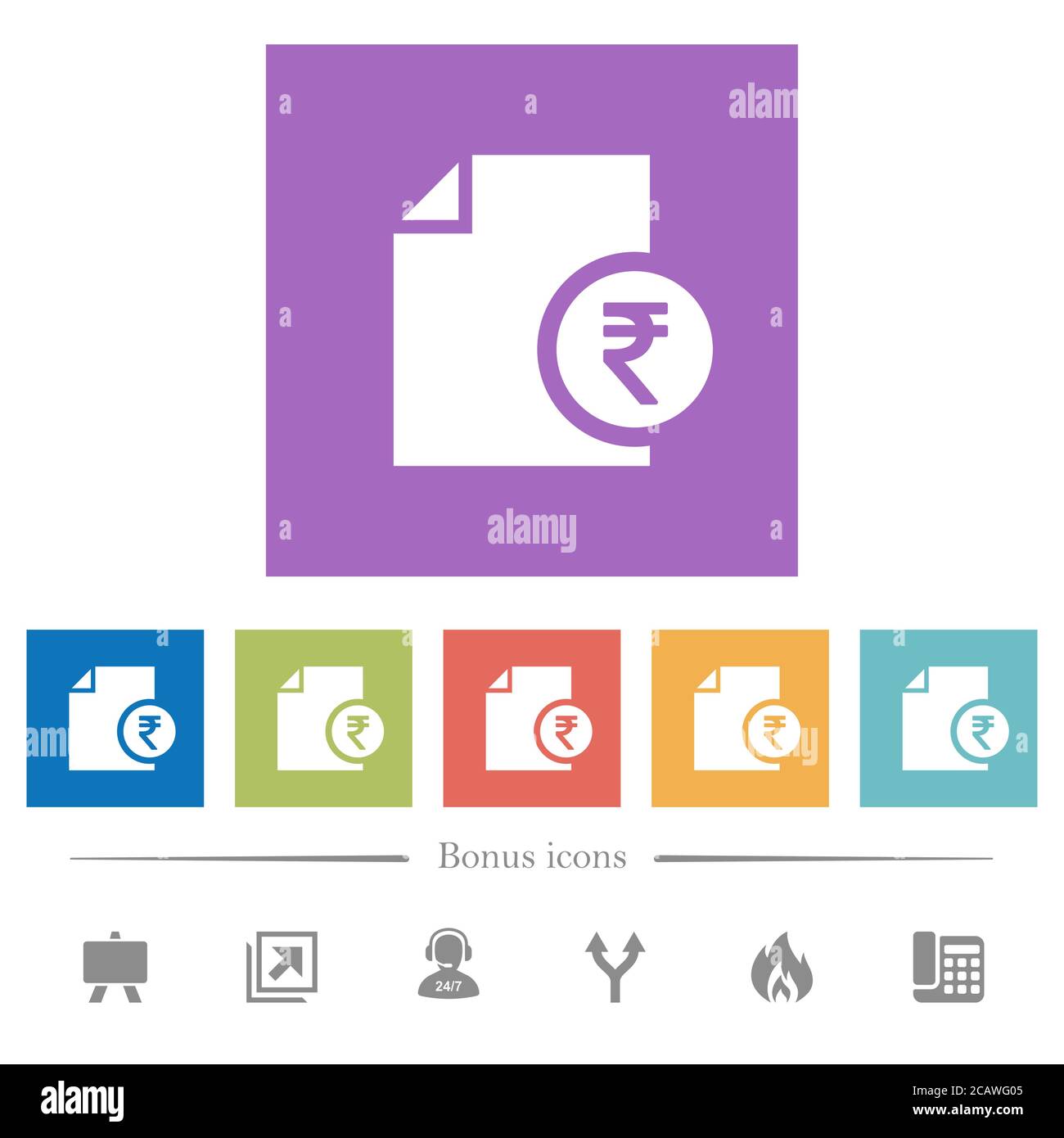 Indian Rupee financial report flat white icons in square backgrounds. 6 ...