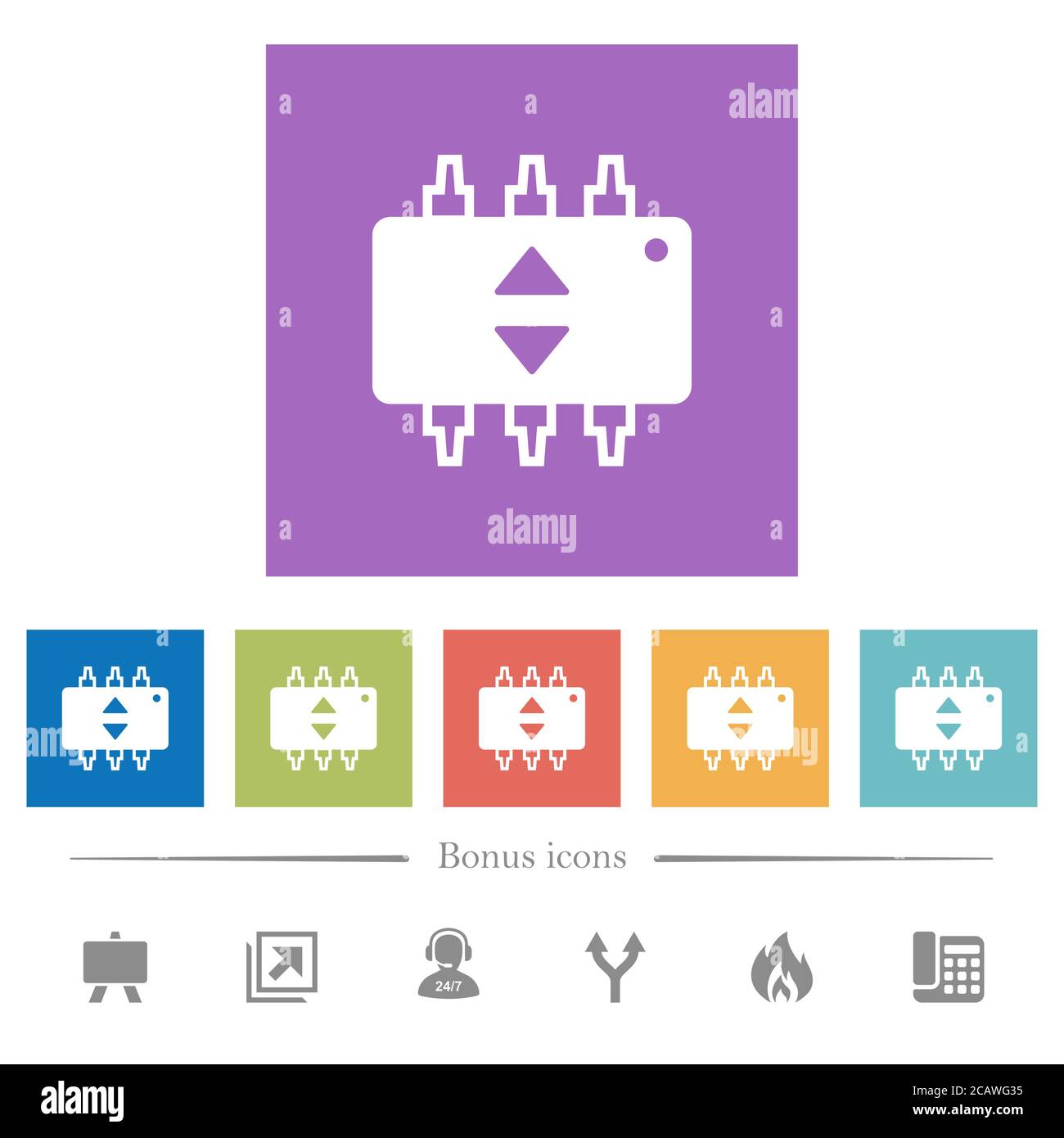 Hardware fine tune flat white icons in square backgrounds. 6 bonus ...