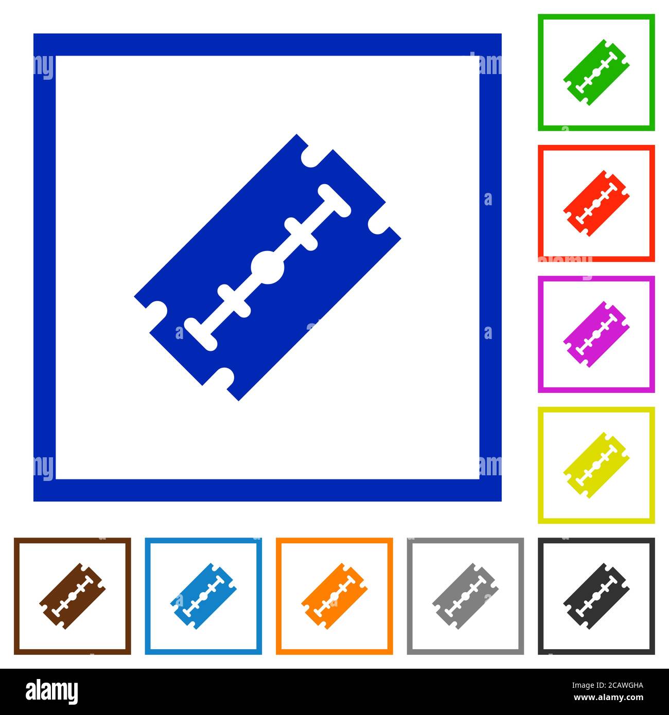 Razor blade flat color icons in square frames on white background Stock ...