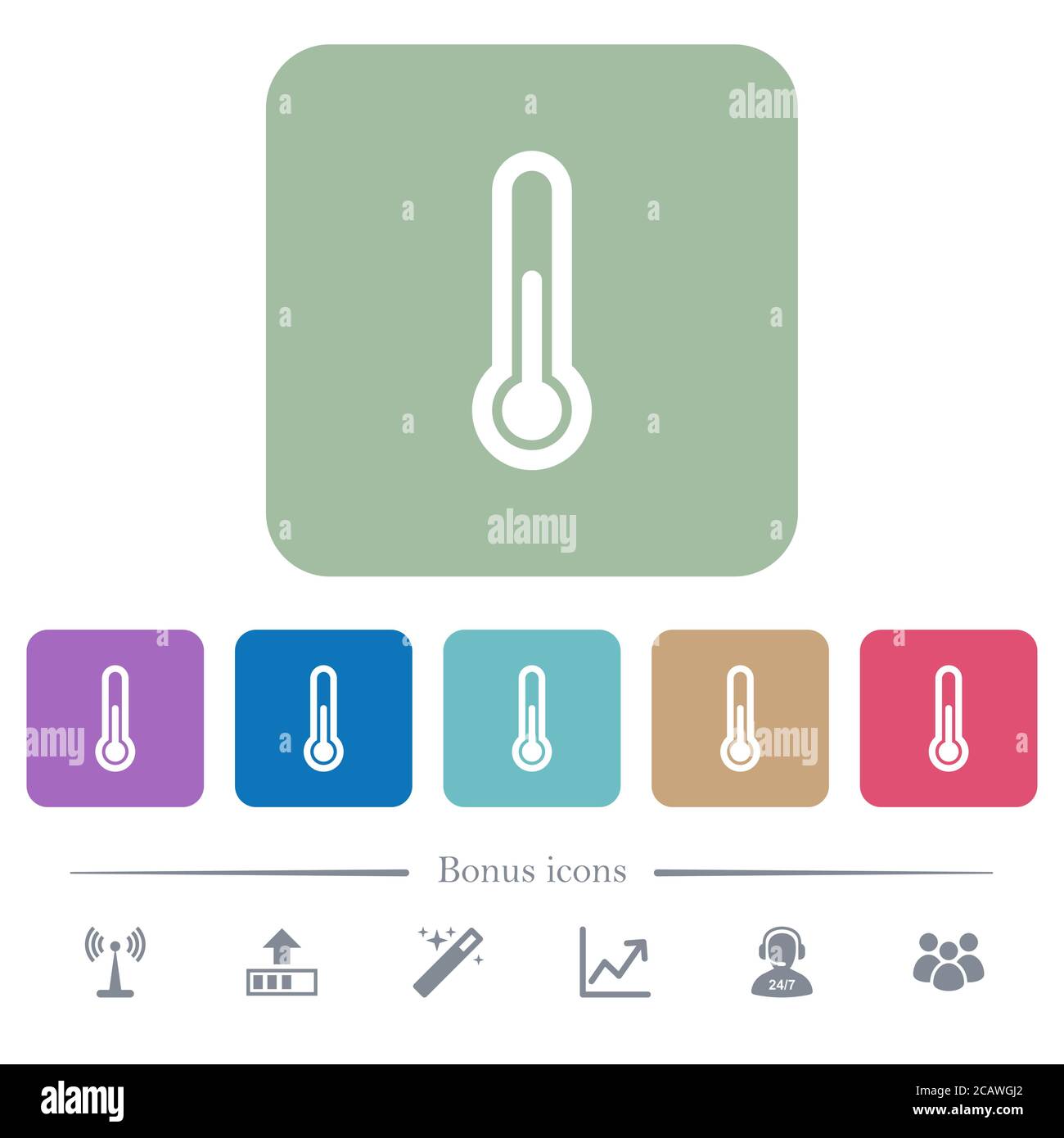 Thermometer white flat icons on color rounded square backgrounds. 6 ...