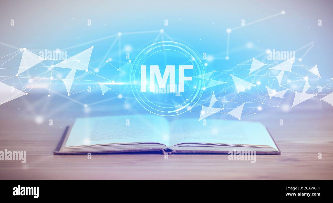 Open book with IMF abbreviation, modern technology concept Stock Photo ...