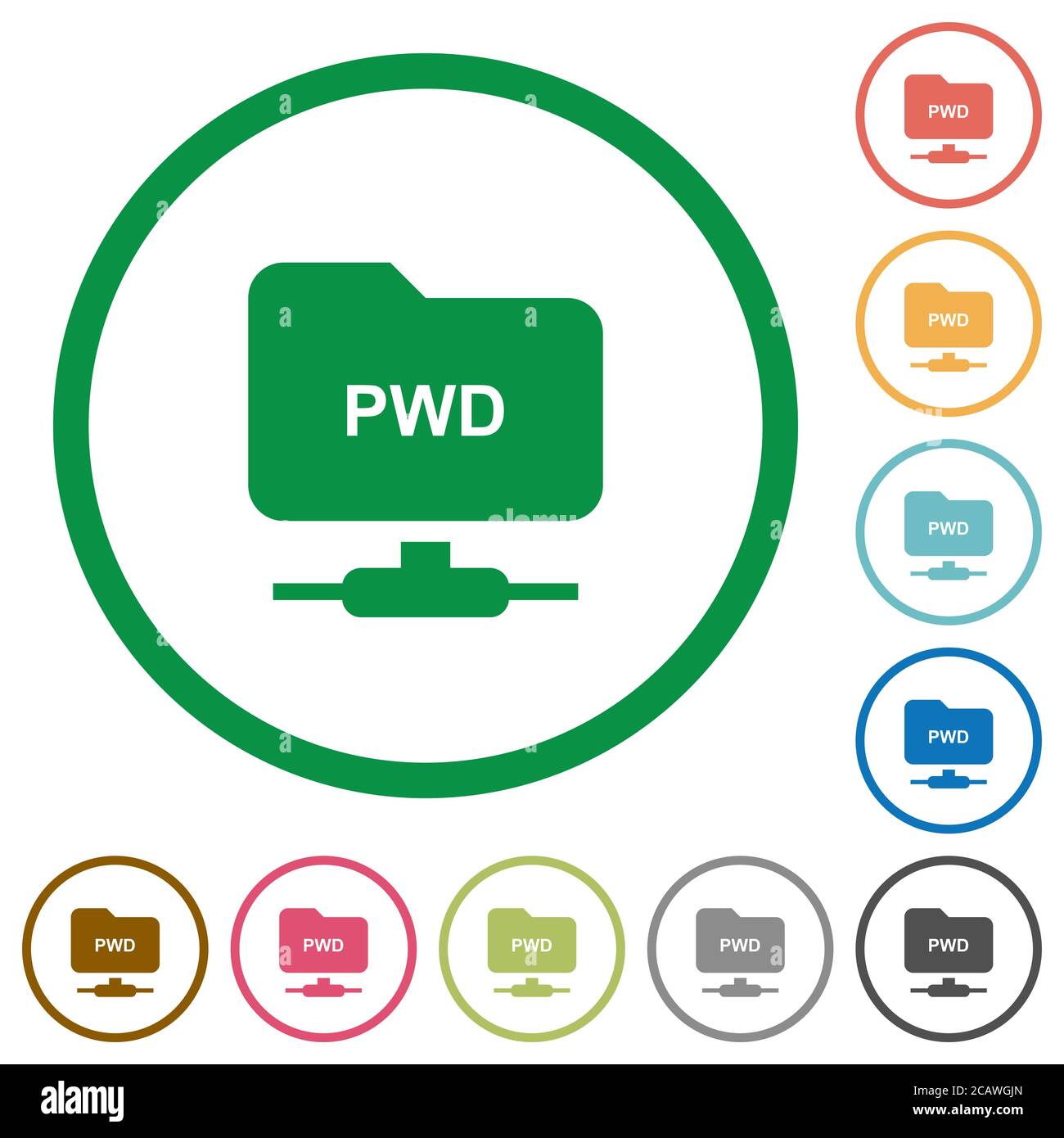 FTP print working directory flat color icons in round outlines on white ... FTP print working directory flat color icons in round outlines on white ...