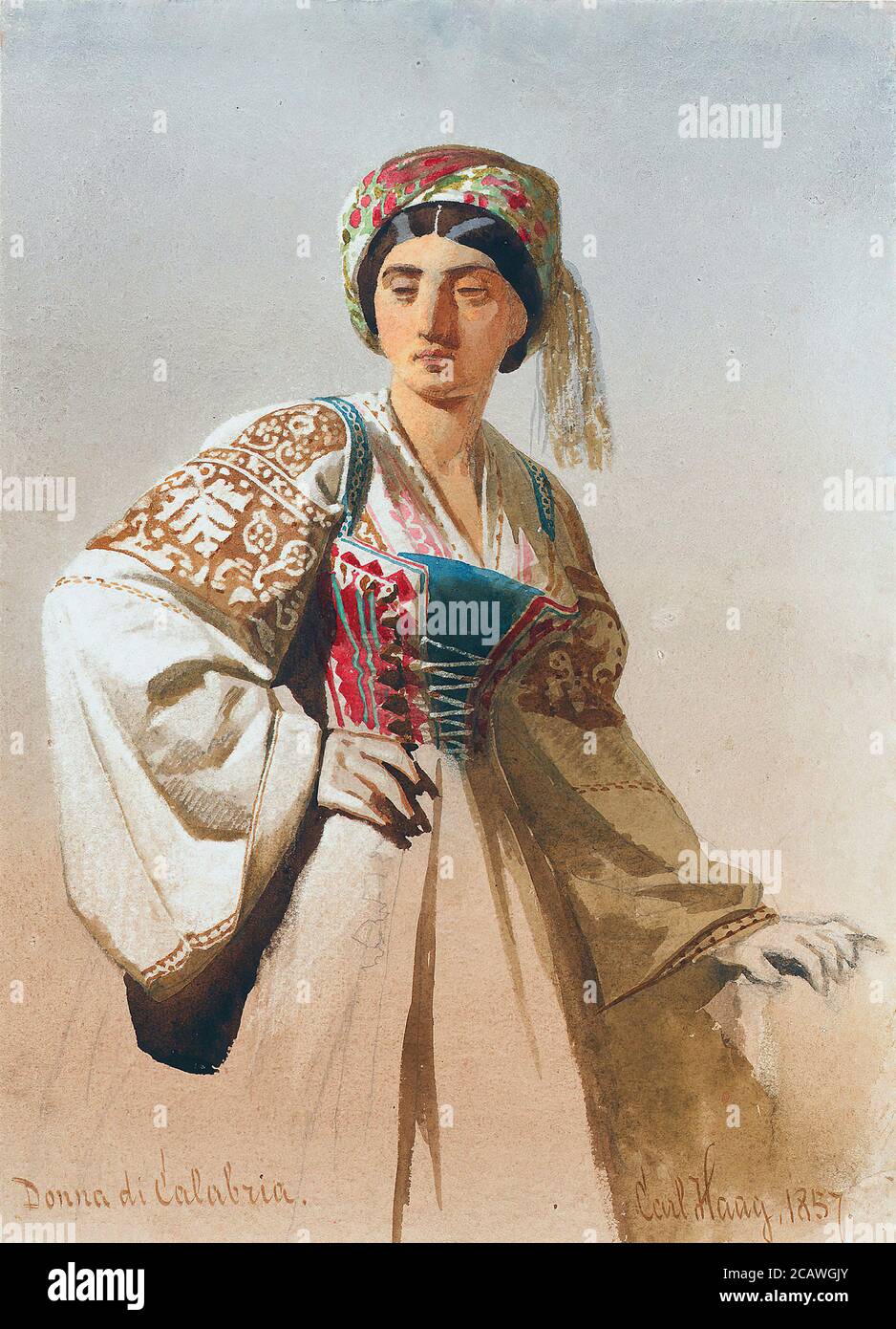 Haag Carl - Donna DI Calabria - German School - 19th Century Stock ...