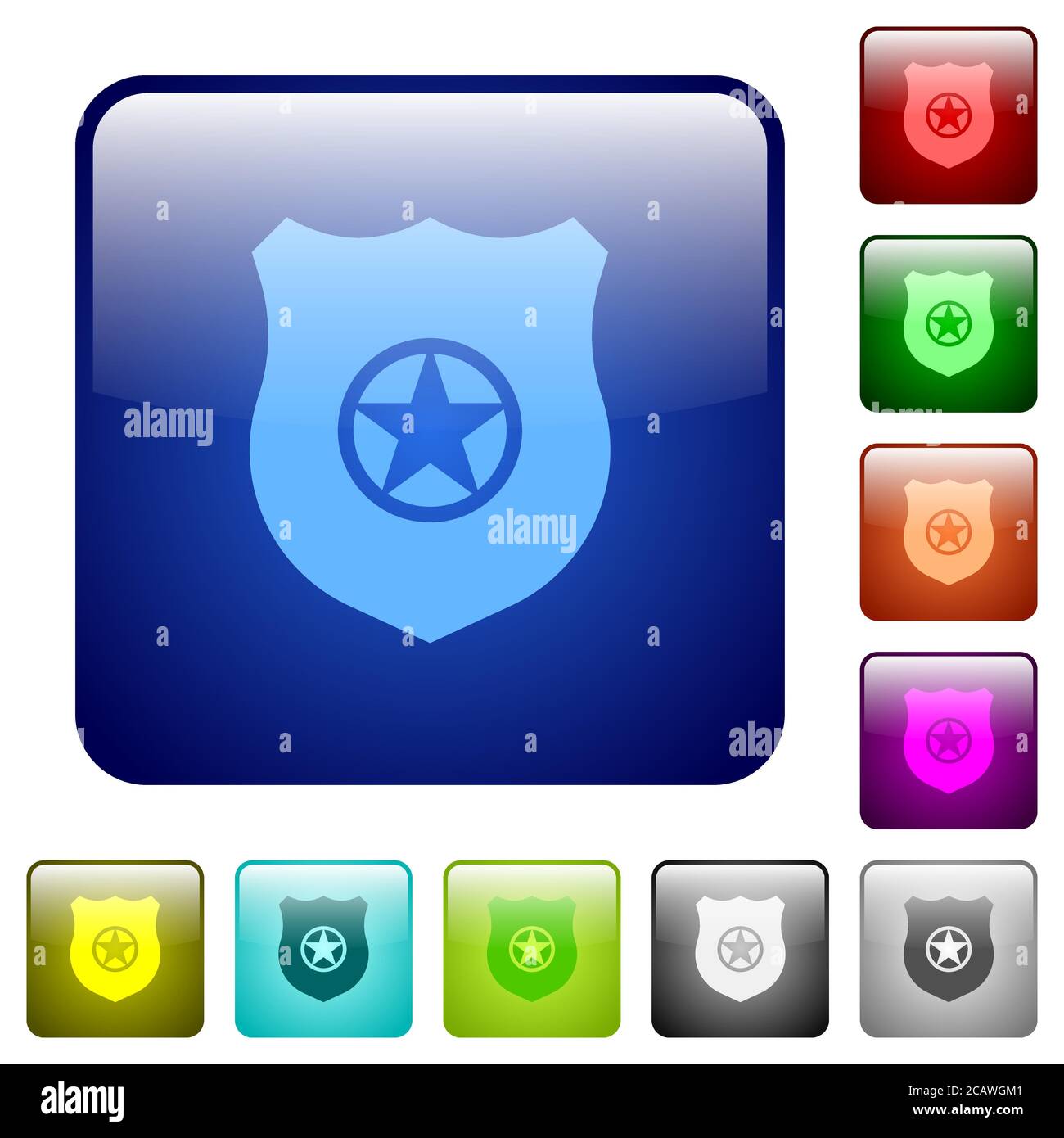 Police badge icons in rounded square color glossy button set Stock ...