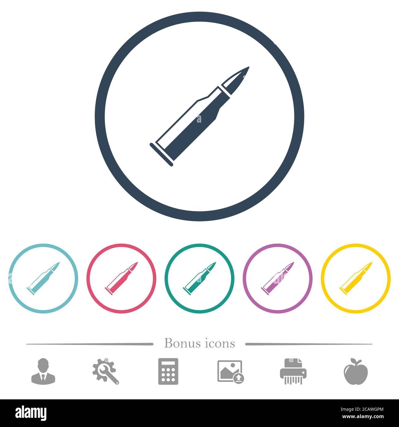 Bullet rifle ammo with gloss flat color icons in round outlines. 6 ...