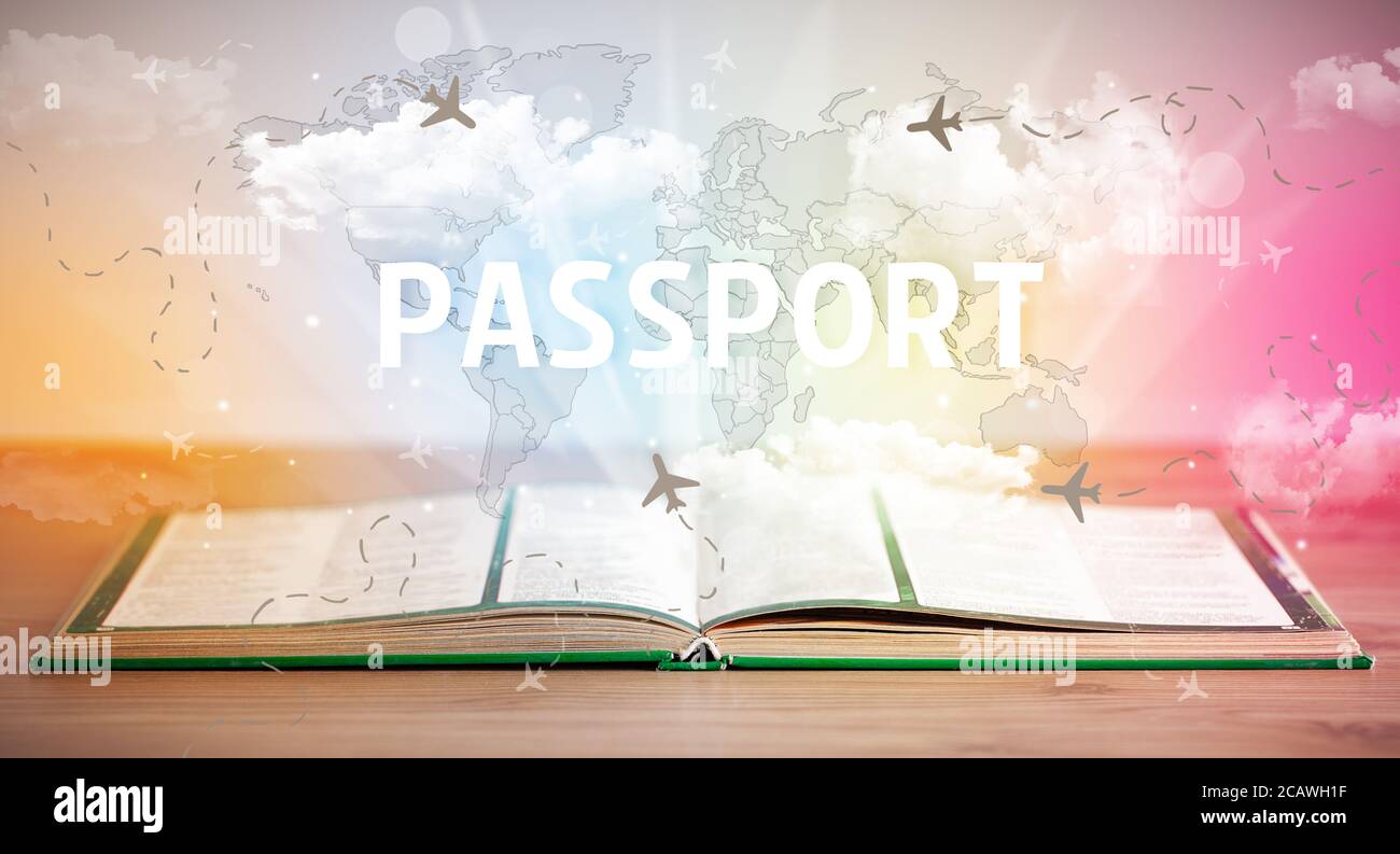 Open book with PASSPORT inscription, vacation concept Stock Photo - Alamy