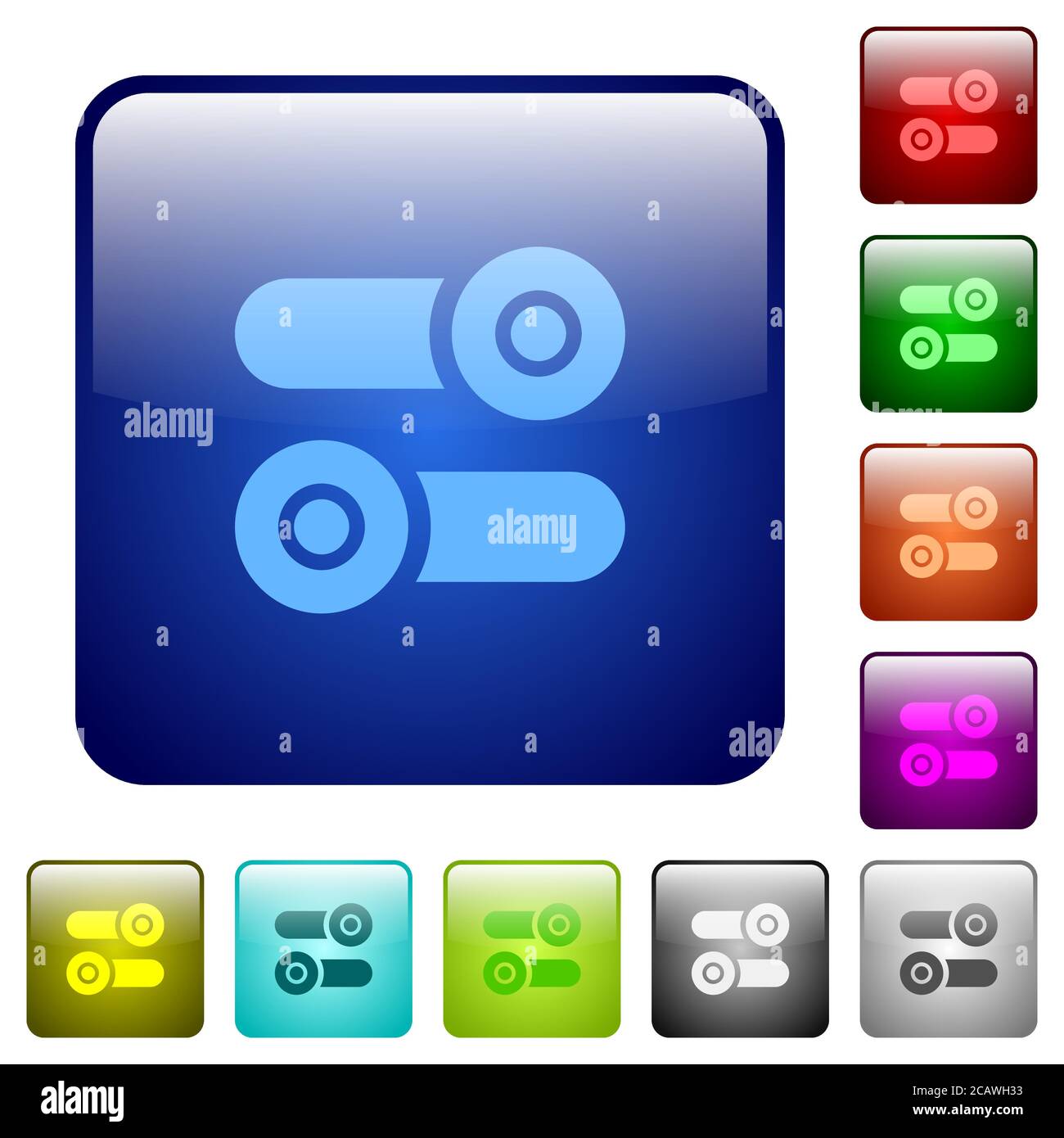 Toggle Switches Icons In Rounded Square Color Glossy Button Set Stock