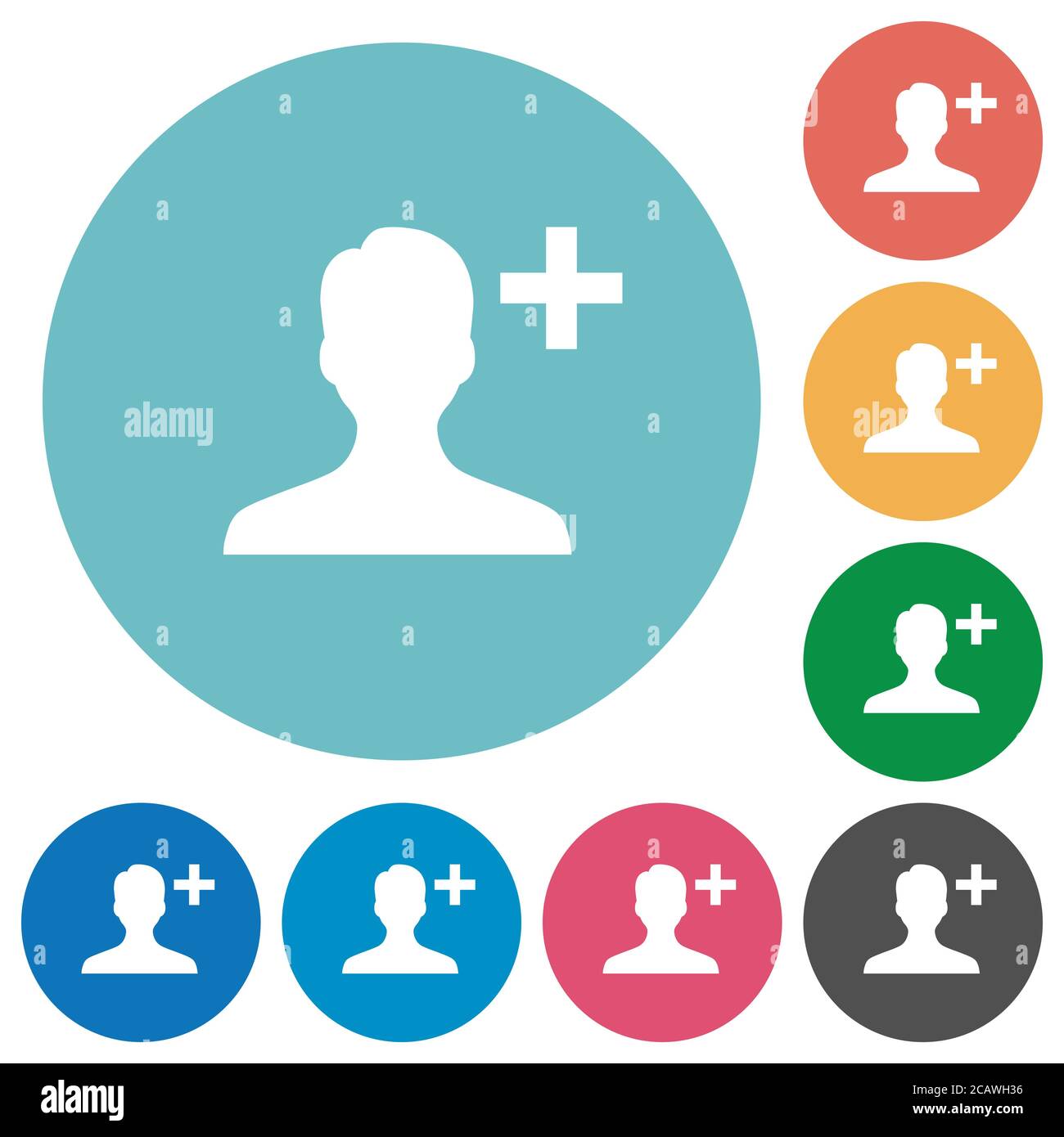 Add new user flat white icons on round color backgrounds Stock Vector ...