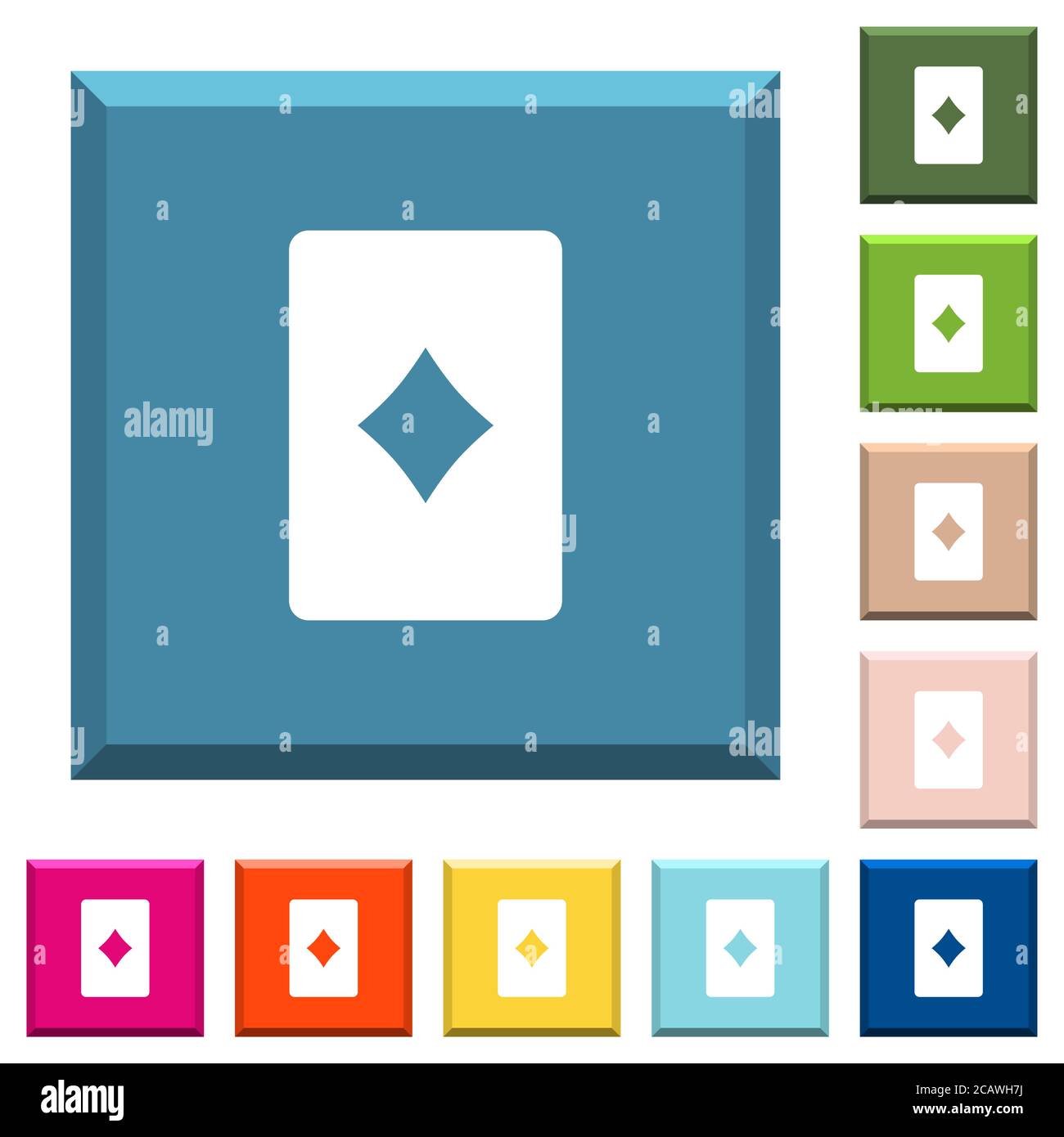Diamond card symbol white icons on edged square buttons in various ...