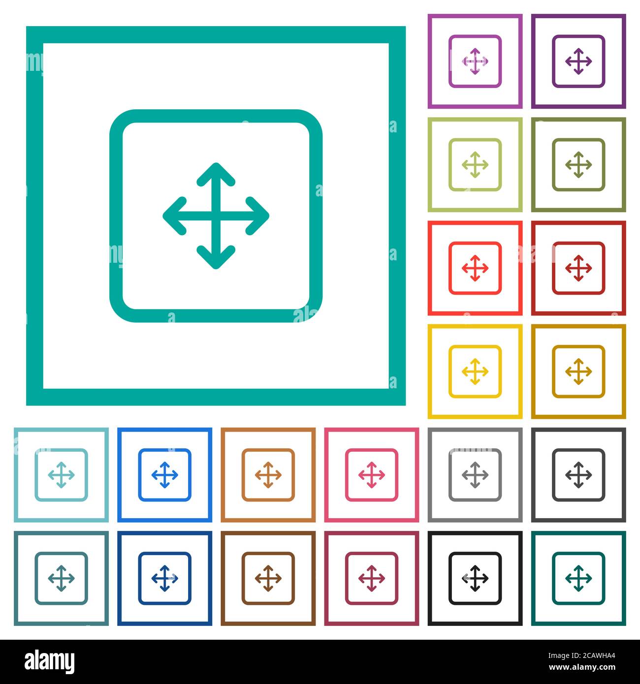 Drag object flat color icons with quadrant frames on white background ...