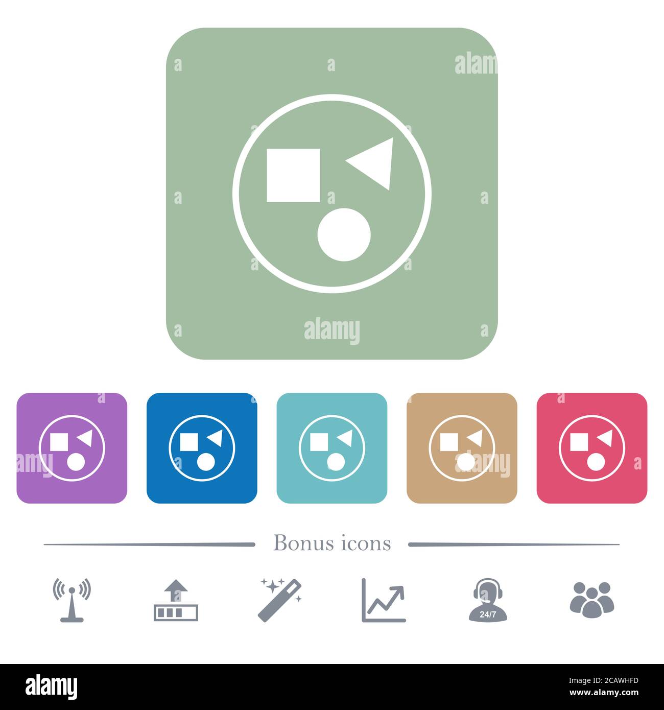 Grouping elements white flat icons on color rounded square backgrounds ...