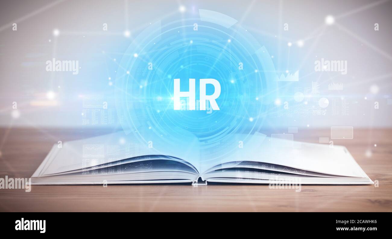 Open book with HR abbreviation, modern technology concept Stock Photo ...