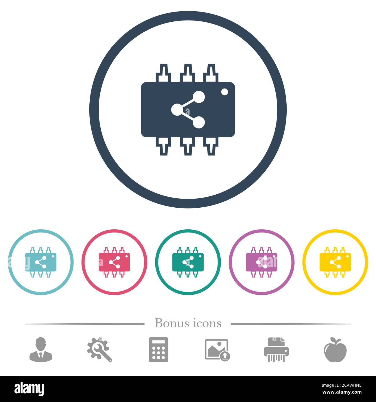 Connect hardware flat color icons in round outlines. 6 bonus icons ...