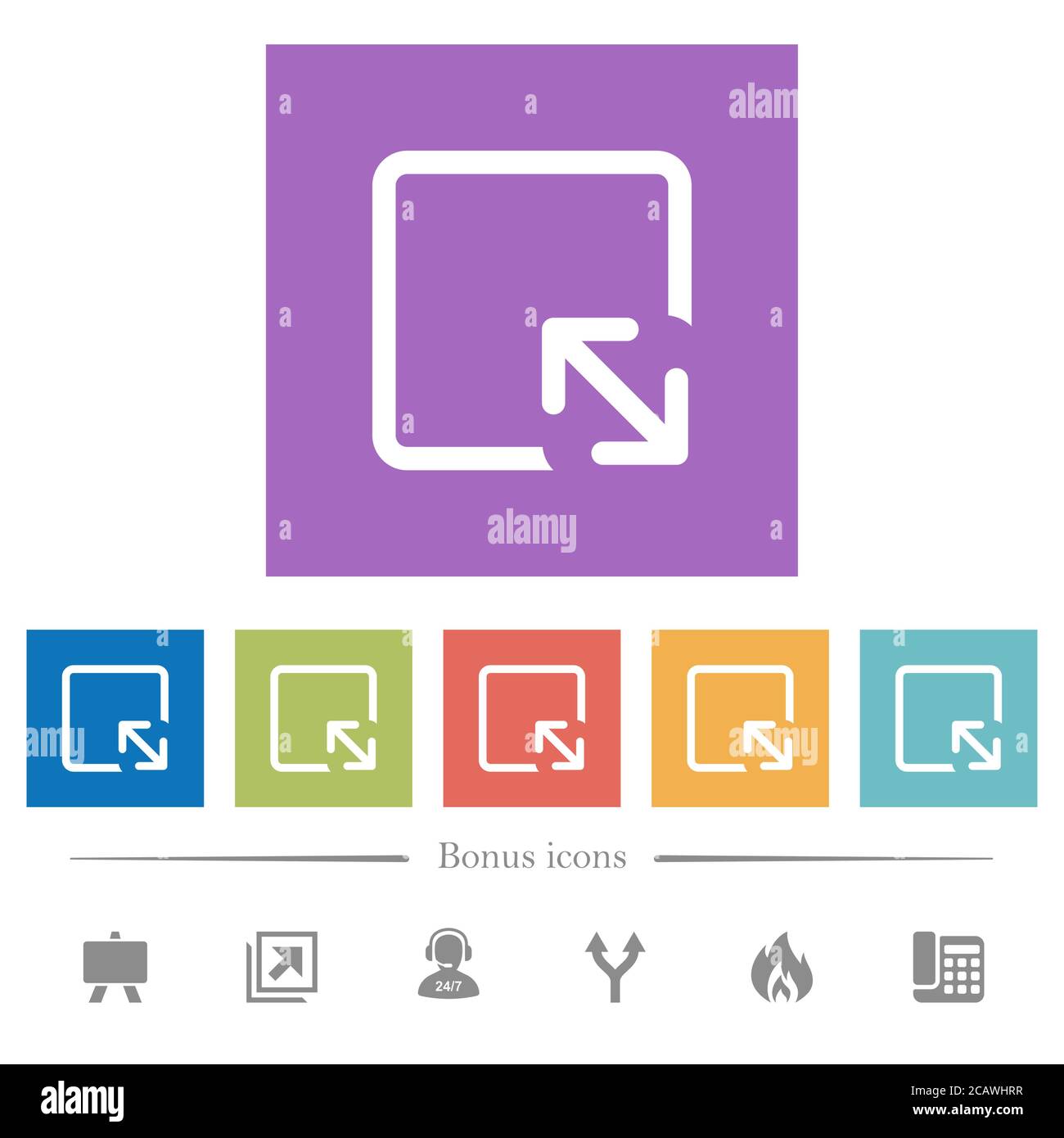 Resize object flat white icons in square backgrounds. 6 bonus icons ...