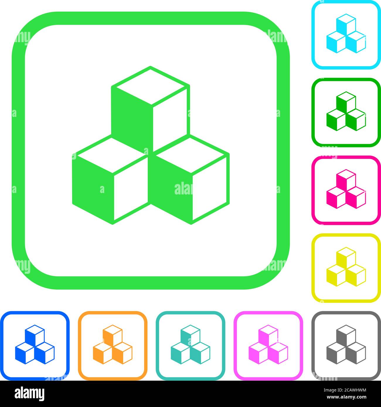 Cubes vivid colored flat icons in curved borders on white background ...