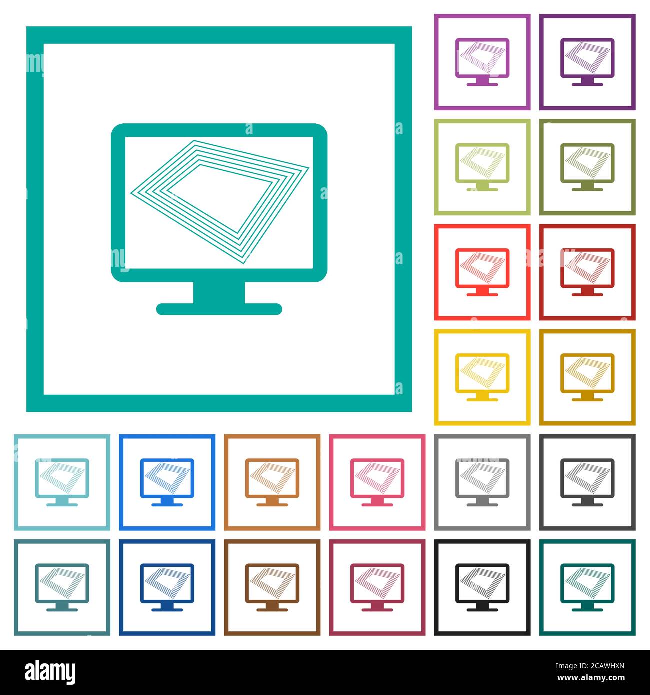 Screen saver on monitor flat color icons with quadrant frames on white background Stock Vector ...