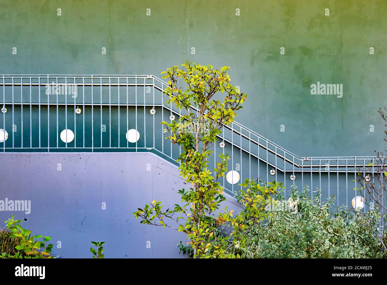 side view on outdoor stairs, with metal handrail, outdoors Stock Photo ...