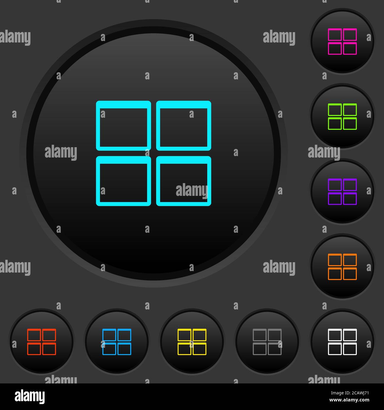 Admin dashboard panels dark push buttons with vivid color icons on dark ...