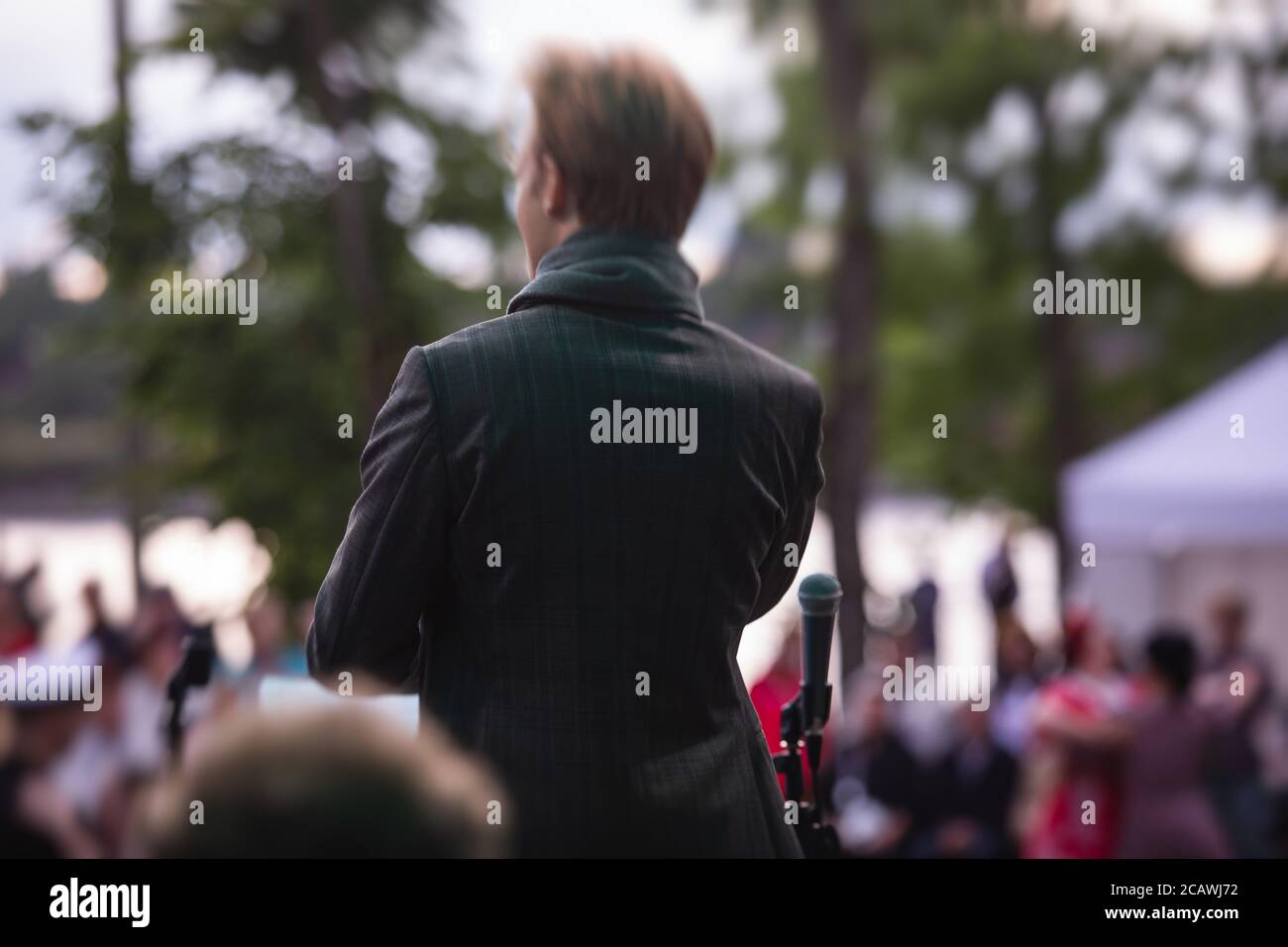 View of jazz vocalist singer with microphone performing on a stage with ...
