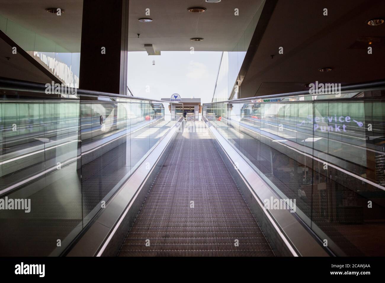 Huerth, NRW, Germany 08 08 2020, rolling stairs at shopping centre in ...