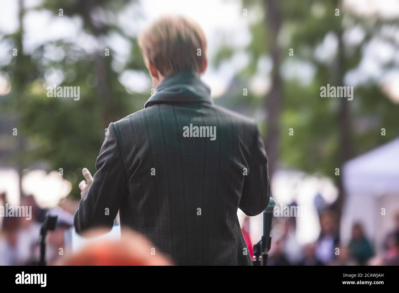 View of jazz vocalist singer with microphone performing on a stage with ...