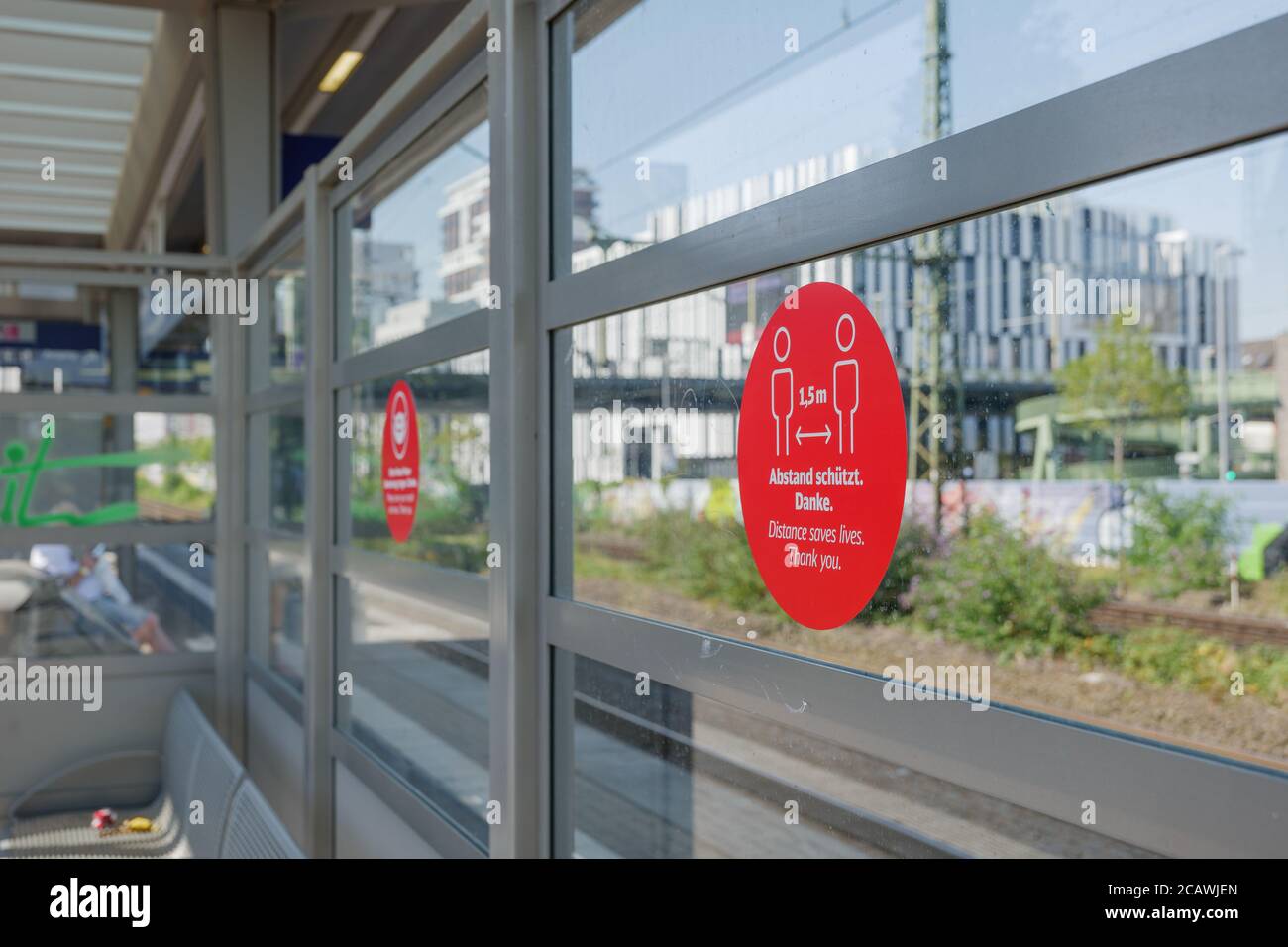 Sign for caution passenger to Keep 1.5 m distance on the glass ...