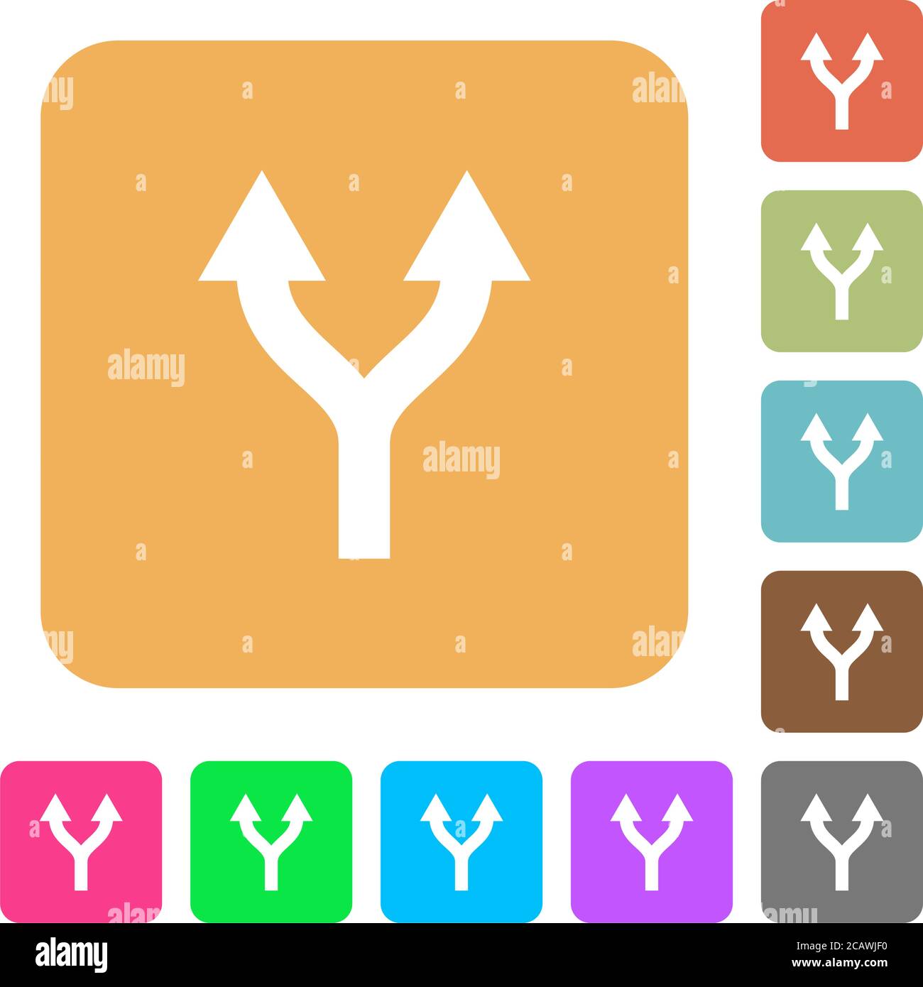 Split arrows up flat icons on rounded square vivid color backgrounds ...