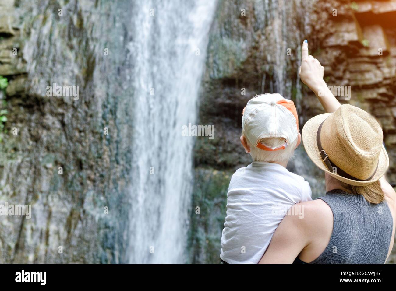 Mom and son waterfall hi-res stock photography and images - Alamy