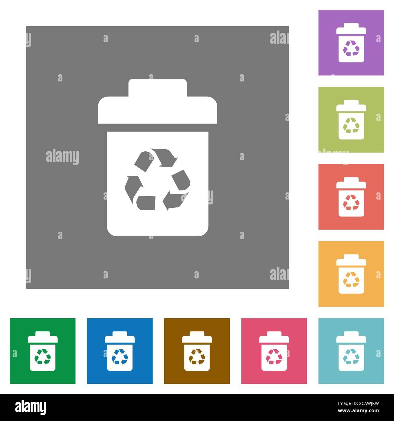 Recycle bin flat icons on simple color square backgrounds Stock Vector ...