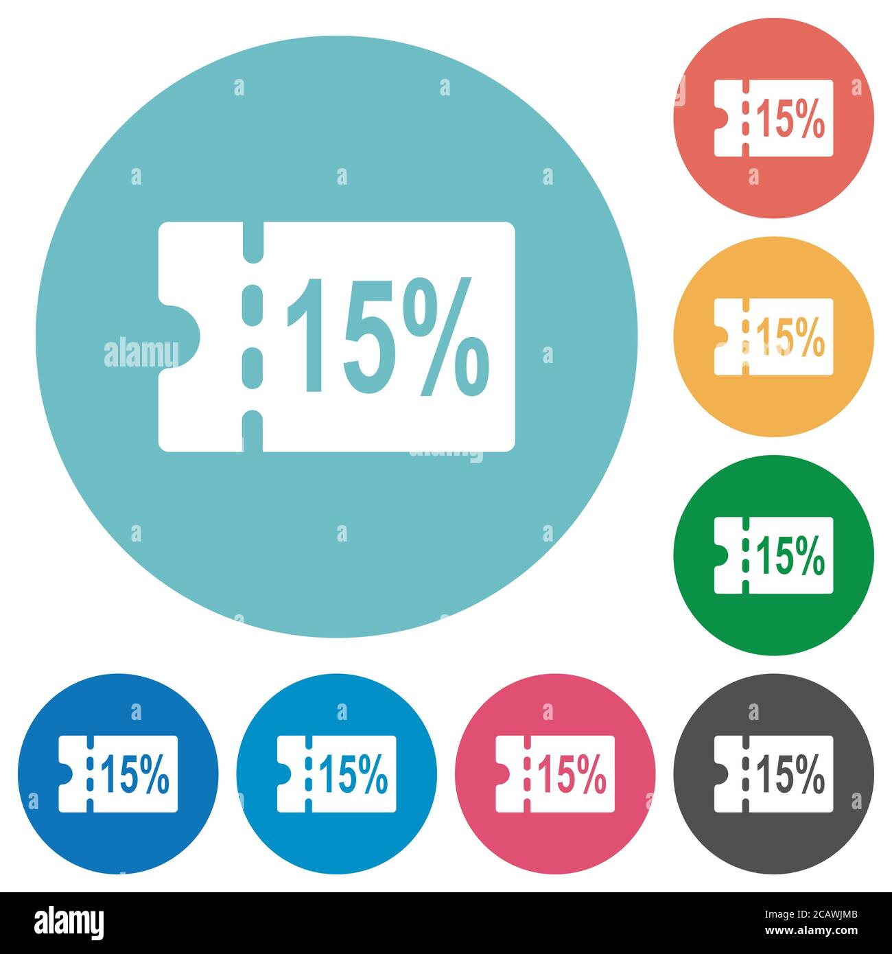 15 percent discount coupon flat white icons on round color backgrounds ...
