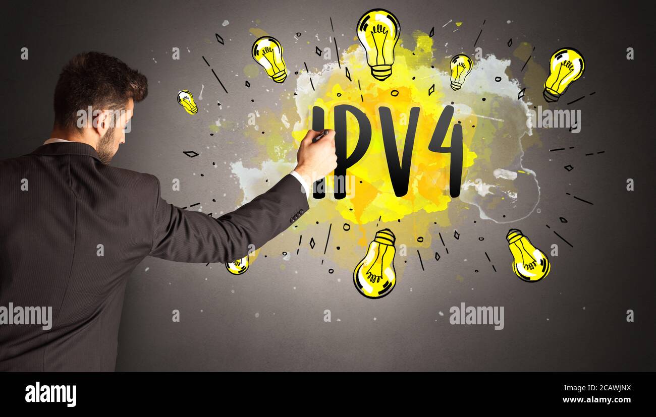 businessman drawing colorful light bulb with IPV4 abbreviation, new ...