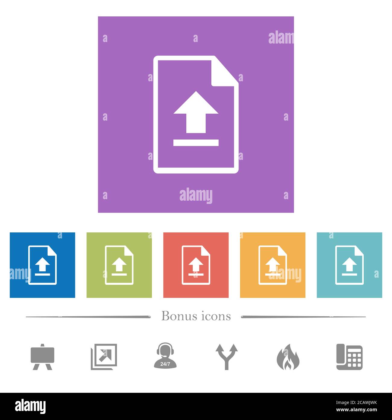 Upload file flat white icons in square backgrounds. 6 bonus icons ...