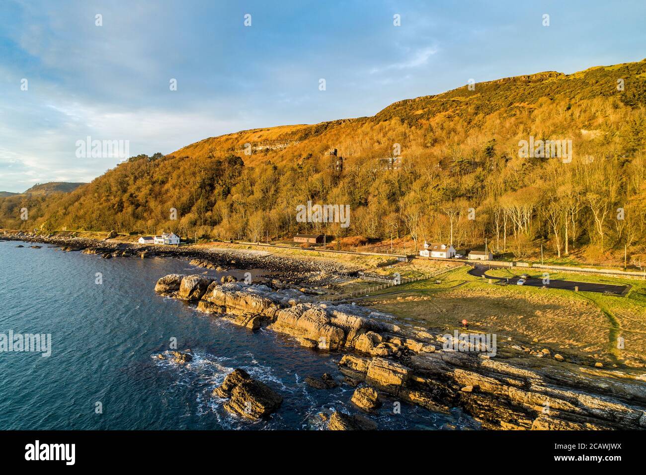 Northern Ireland, UK. Atlantic coast, Garron Point rocks and Antrim ...