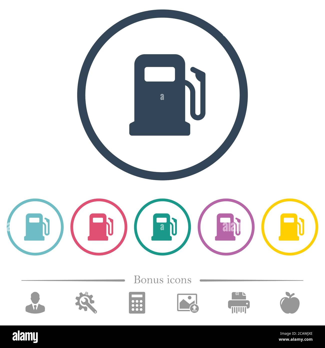 Gas station flat color icons in round outlines. 6 bonus icons included ...