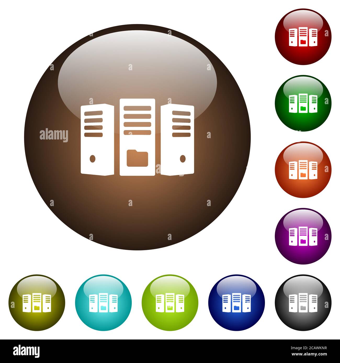 File server white icons on round color glass buttons Stock Vector Image & Art - Alamy