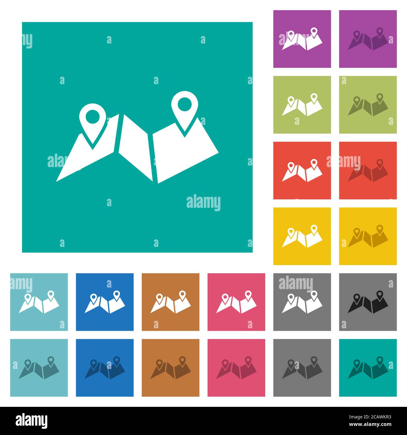 Route plan multi colored flat icons on plain square backgrounds ...