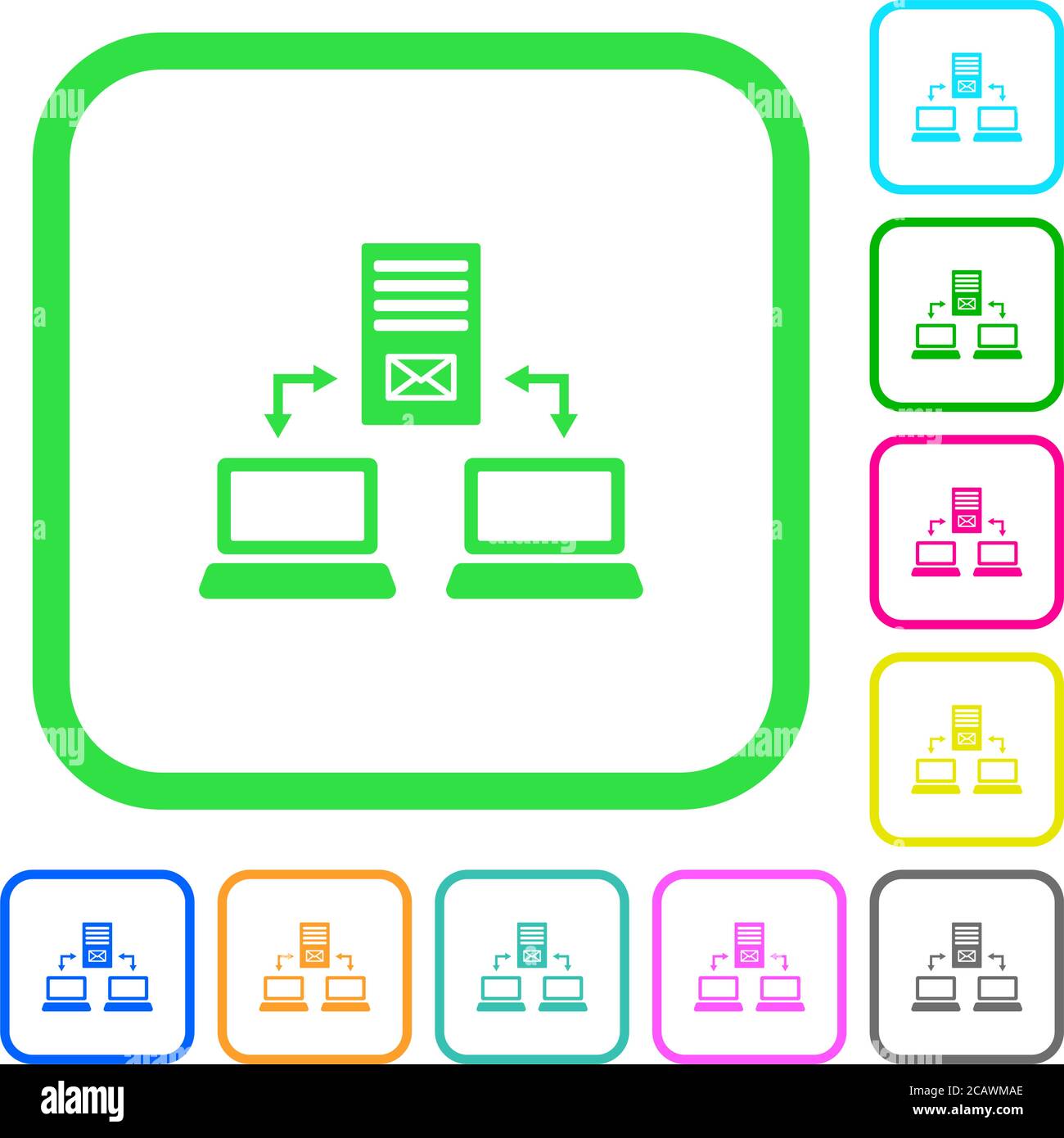 Multiple connections to mail server vivid colored flat icons in curved ...