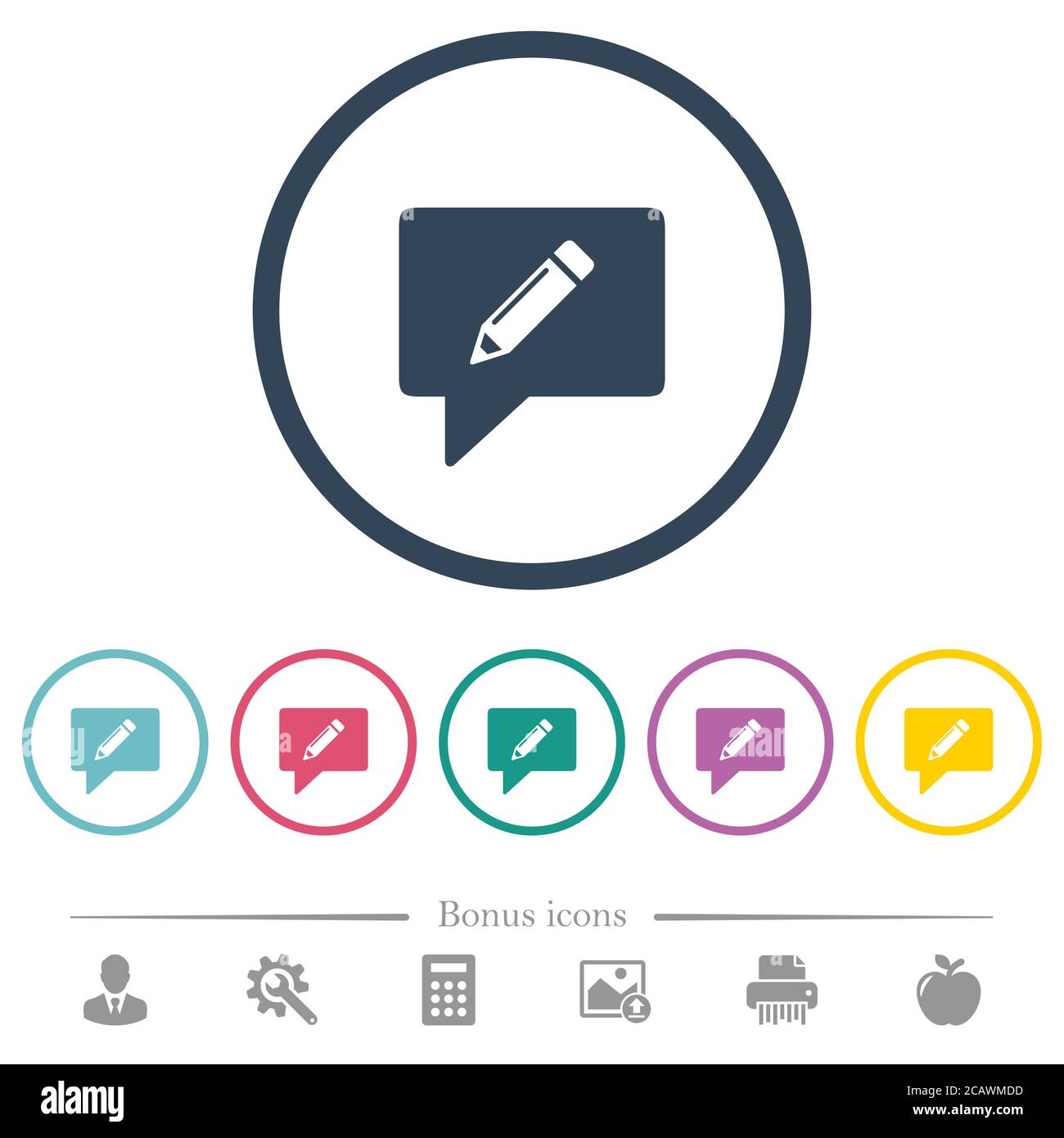 writing comment flat color icons in round outlines. 6 bonus icons ...